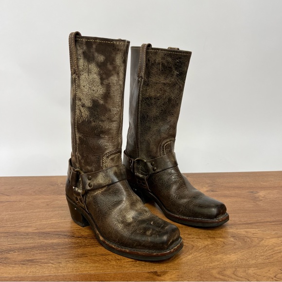 Frye | Shoes | Frye 2r Harness Chocolate Brown Square Toe Western Boots ...